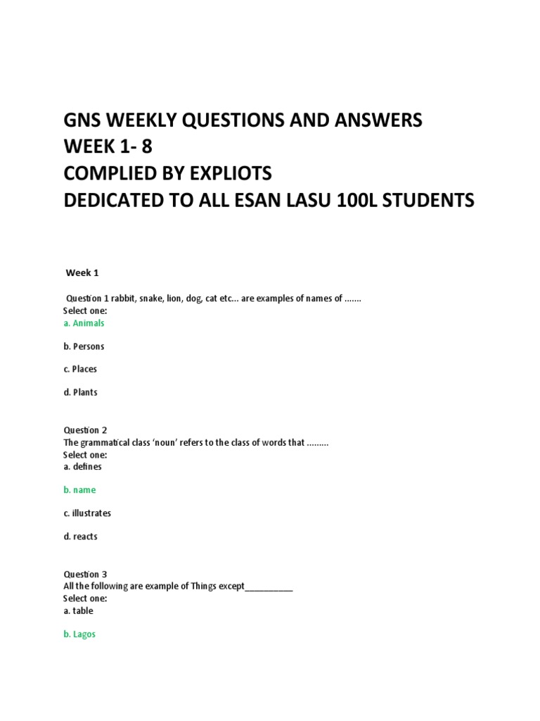 GNS 102 Questions and Answers by Expliots. | PDF | Pronoun | Adverb GNS 102 Questions and Answers by Expliots. | PDF | Pronoun | Adverb