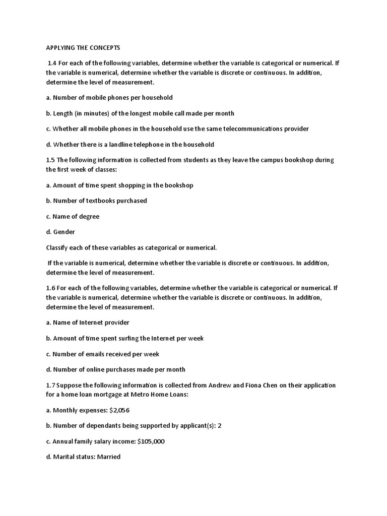 Exercices Chapter 1 | PDF | Mortgage Loan | Level Of Measurement