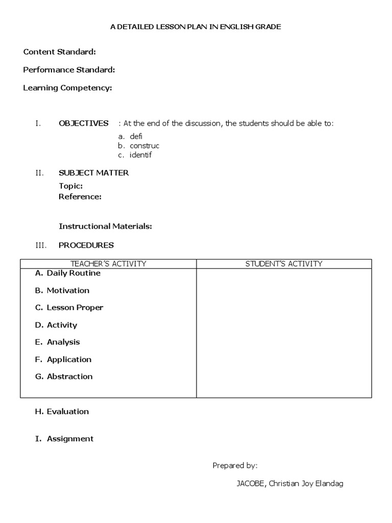 4as Detailed Lesson Plan Template | PDF