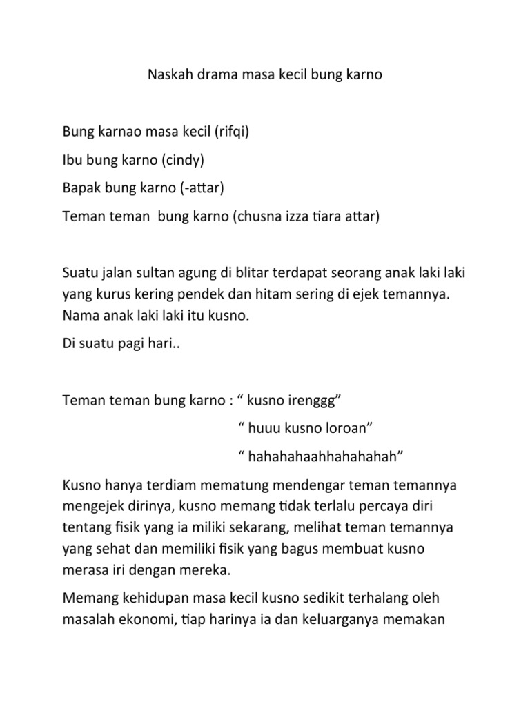 Naskah Drama Masa Kecil Bung Karno | PDF