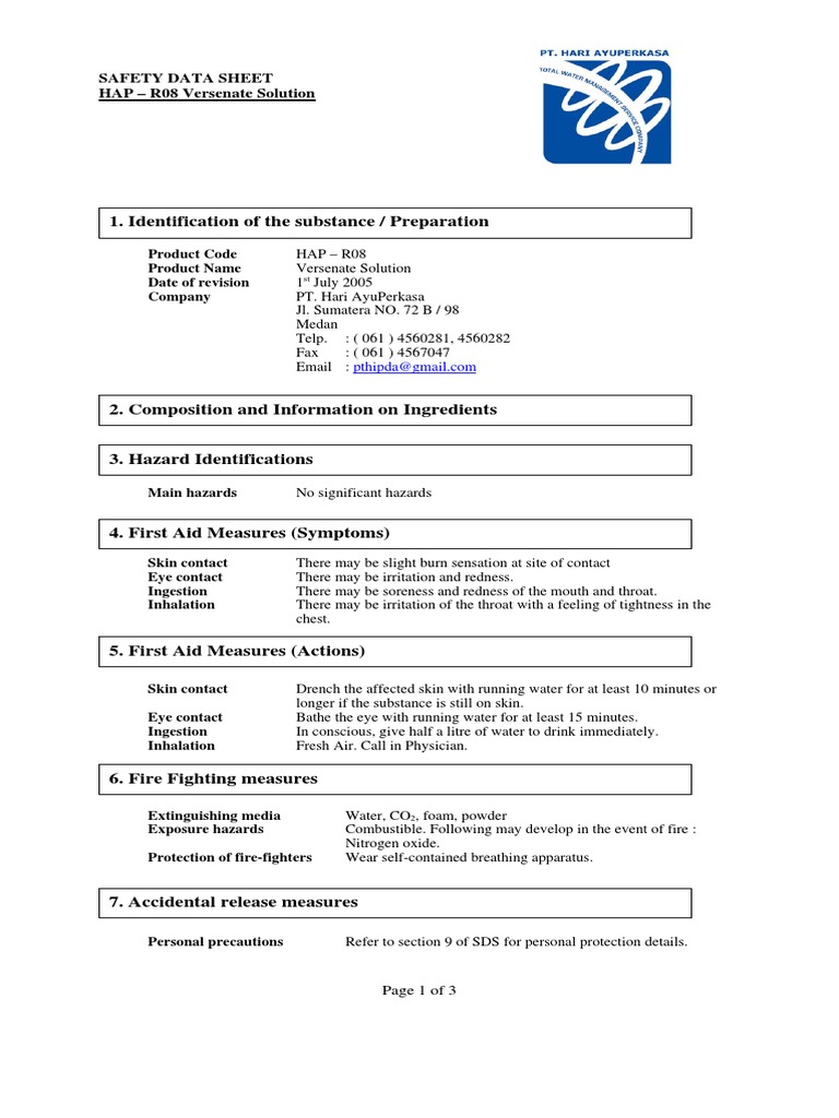 R08 - Versenate | PDF | Waste Management | Chemistry