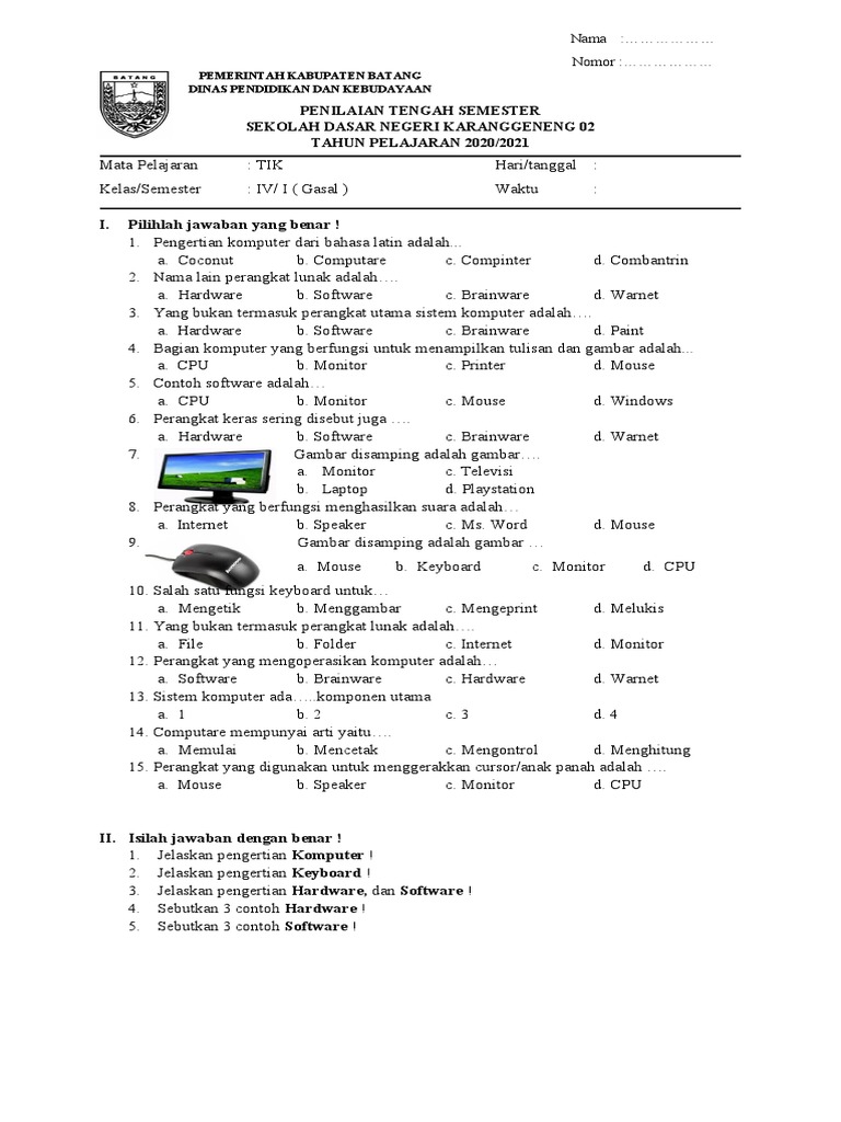 SOAL UTS TIK KLS 4 - SMT 1 | PDF | Game & Aktivitas | Teknologi & Rekayasa