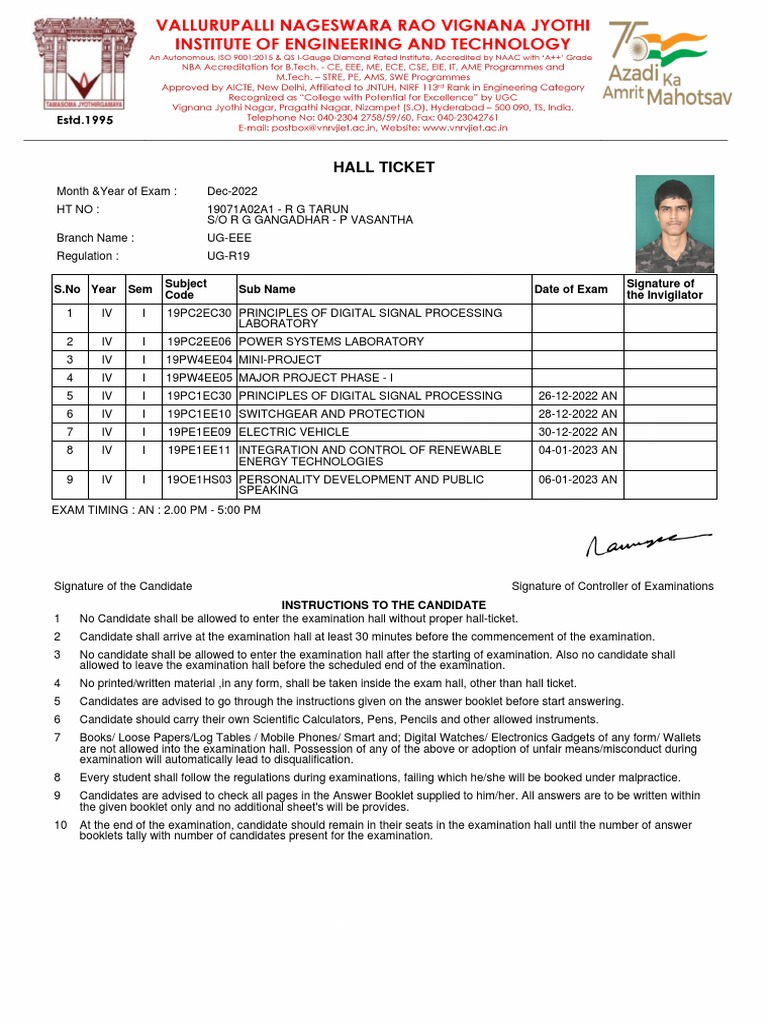 Hall Ticket | PDF | Computing