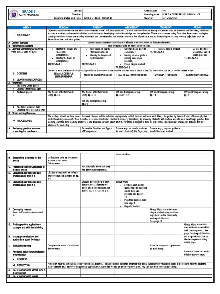 DLL Epp 6-Ict q1 Week 1 | PDF | Educational Technology | Learning