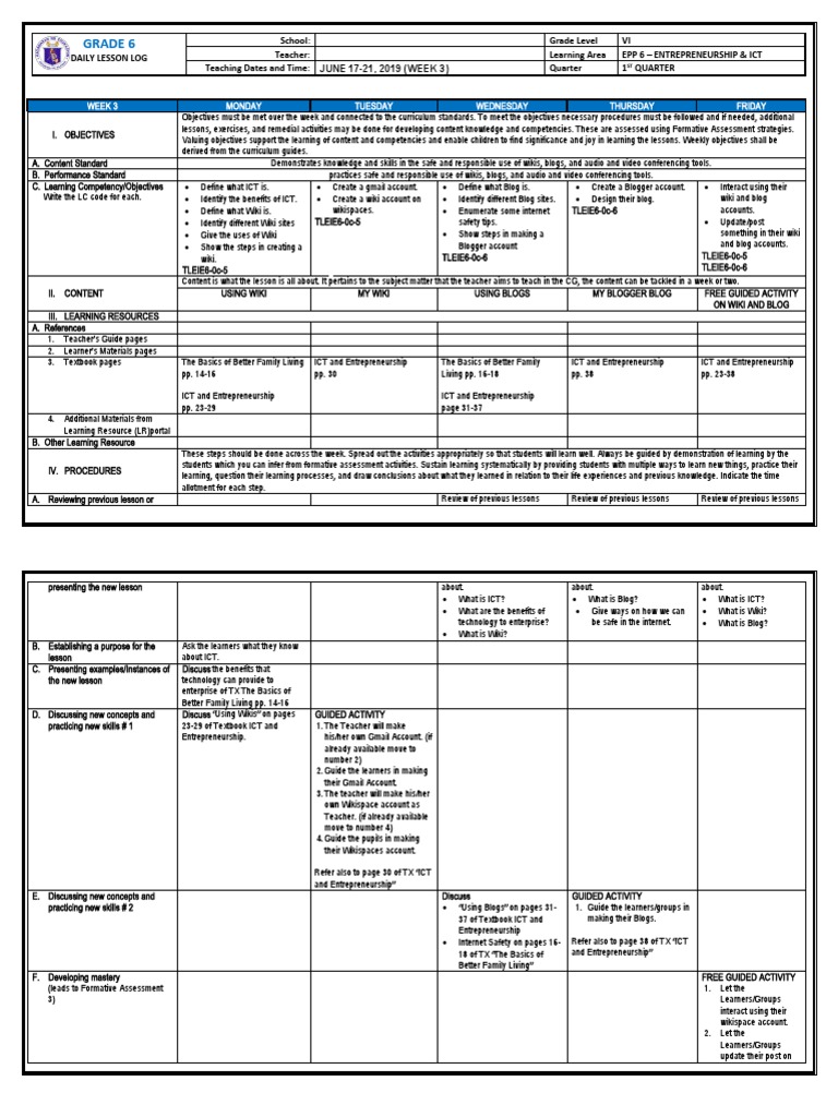 DLL Epp 6-Ict q1 Week 3 | PDF | Educational Technology | Learning
