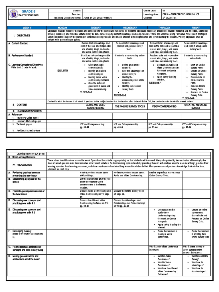 DLL Epp 6-Ict q1 Week 4 | PDF | Educational Technology | Learning