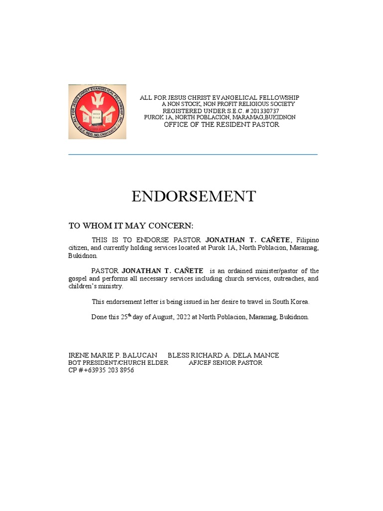 Afjcef Endorsement | PDF