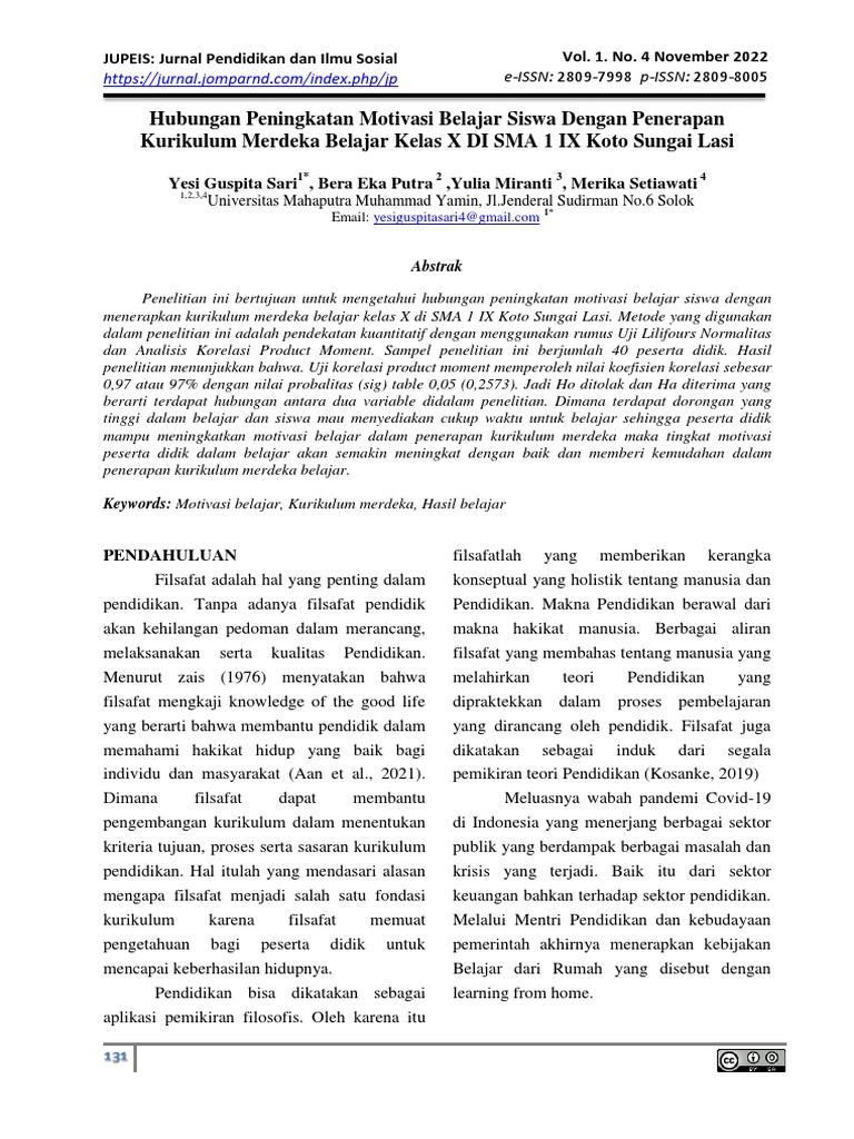 Hubungan Peningkatan Motivasi Belajar Siswa Dengan Penerapan Kurikulum Merdeka Belajar Kelas X ...