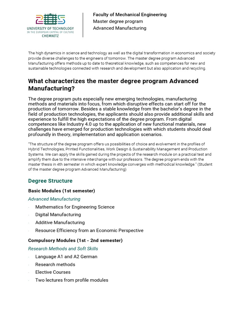 Advanced Manufacturing Master Eng BF | PDF | Engineering | Academic Degree