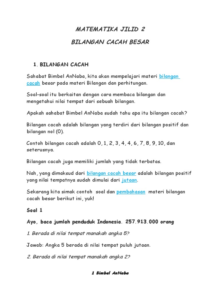 MODUL MATEMATIKA BILANGAN CACAH DAN PEMBAGIAN | PDF