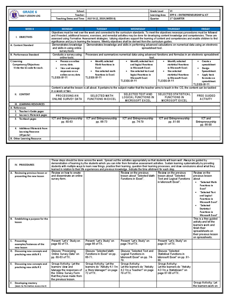 DLL Epp 6-Ict q1 Week 6 | Download Free PDF | Educational Technology ...