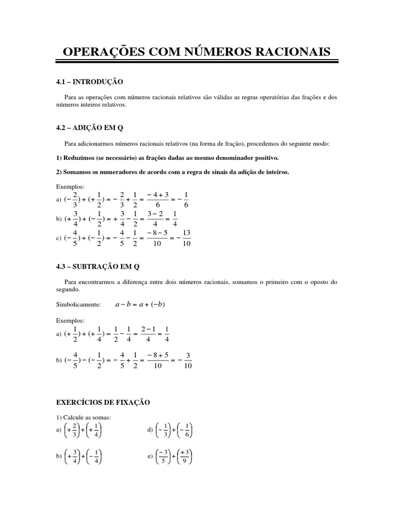 Lista de Operações Com Números Racionais e Reais | PDF | Exponenciação ...