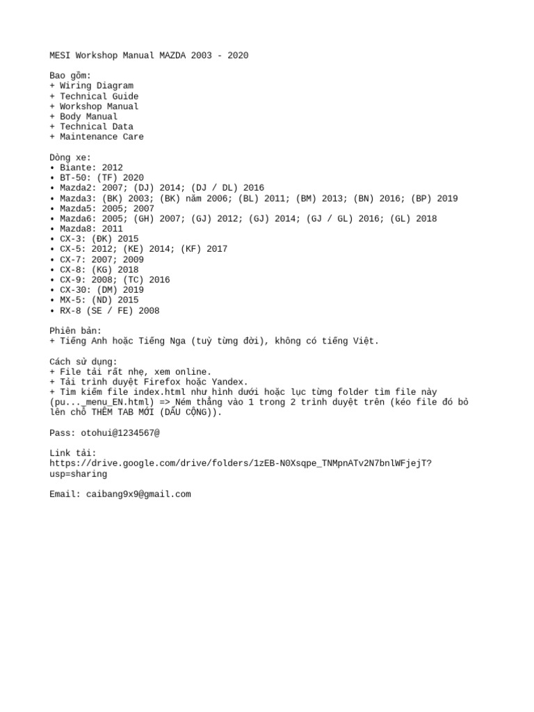 MESI Workshop Manual MAZDA 2003 - 2020 | PDF