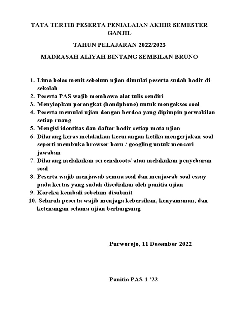 Tata Tertib Peserta Penialaian Akhir Semester Ganjil | PDF | Karier & Perkembangan