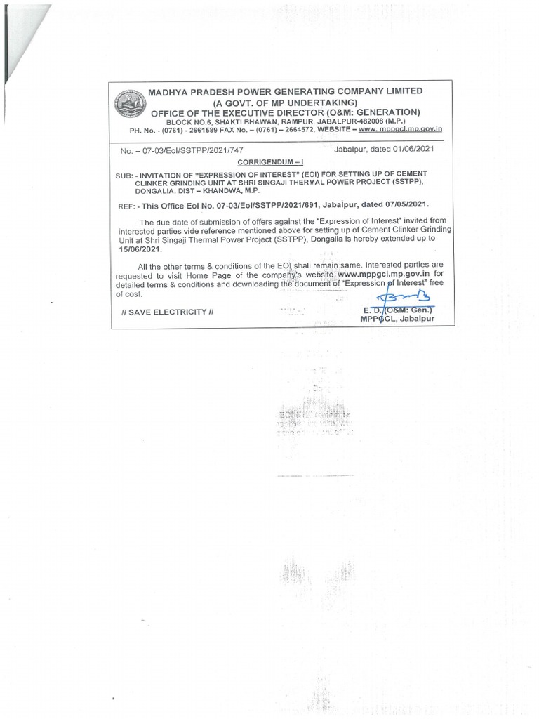 EOI NOTICE Alongwith Corrigendum I CCG SSTPP MPPGCL 01062021 | PDF | Indemnity | Arbitration
