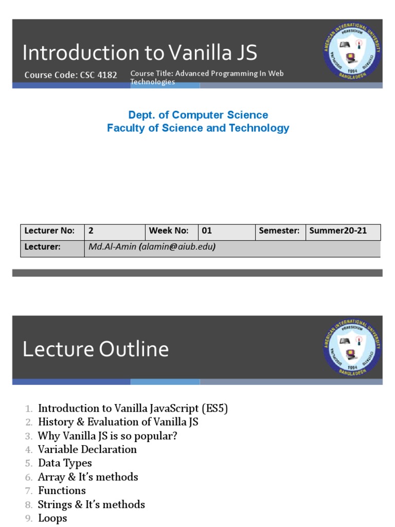 Lecture 2 Intro To JS | PDF
