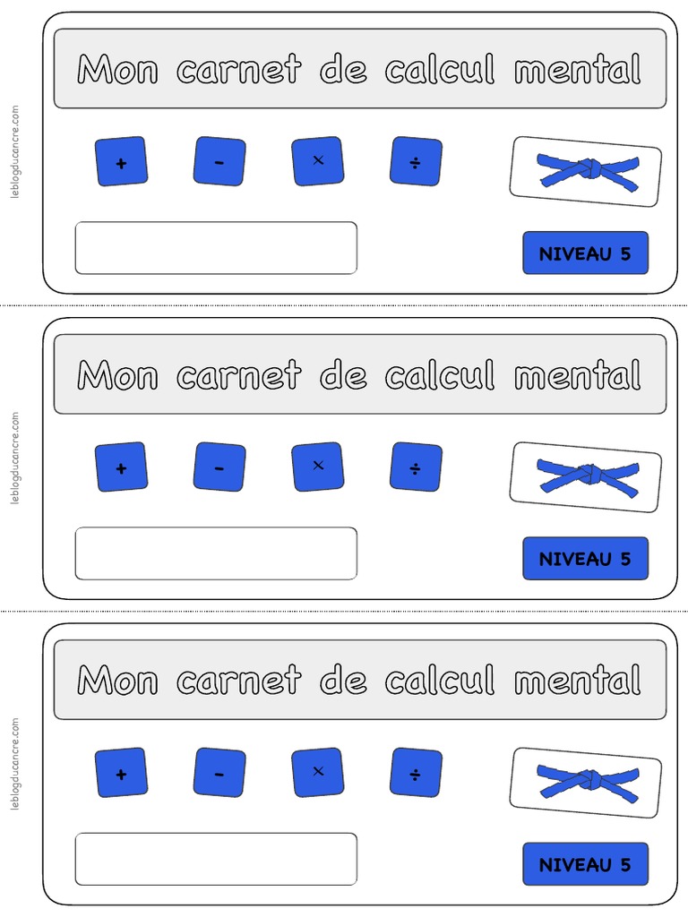 Carnet de Calcul Mental Ceinture Bleue | PDF