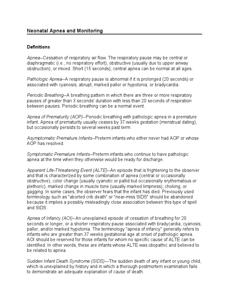 Neonatal Apnea Monitoring Guide | PDF