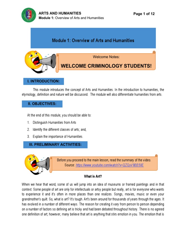 Arts and Humanities Module 1 | PDF | The Arts | Emotions