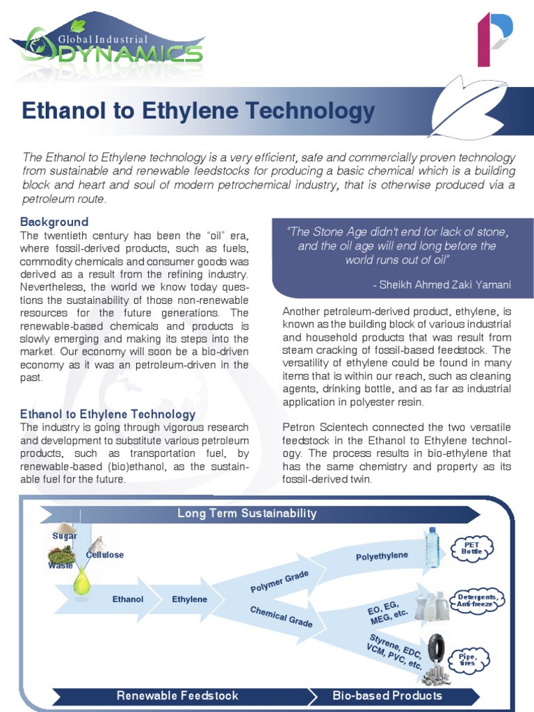 Ethanol To Ethylene Technology Folder | PDF | Ethylene | Ethanol