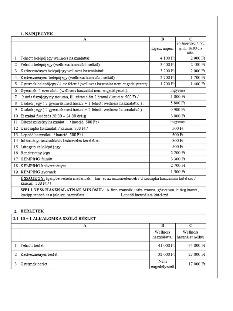 Barcsi Gyogyfurdo Jegy Berlet Arak 2023 | PDF