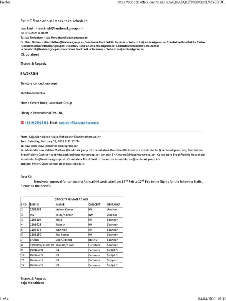 HC Store Stock Take Schedule | PDF