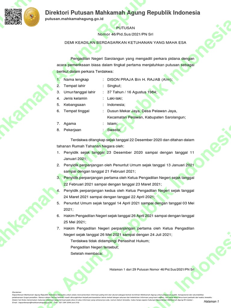 Putusan 46 Pid - Sus 2021 PN SRL 20230304132958 | PDF