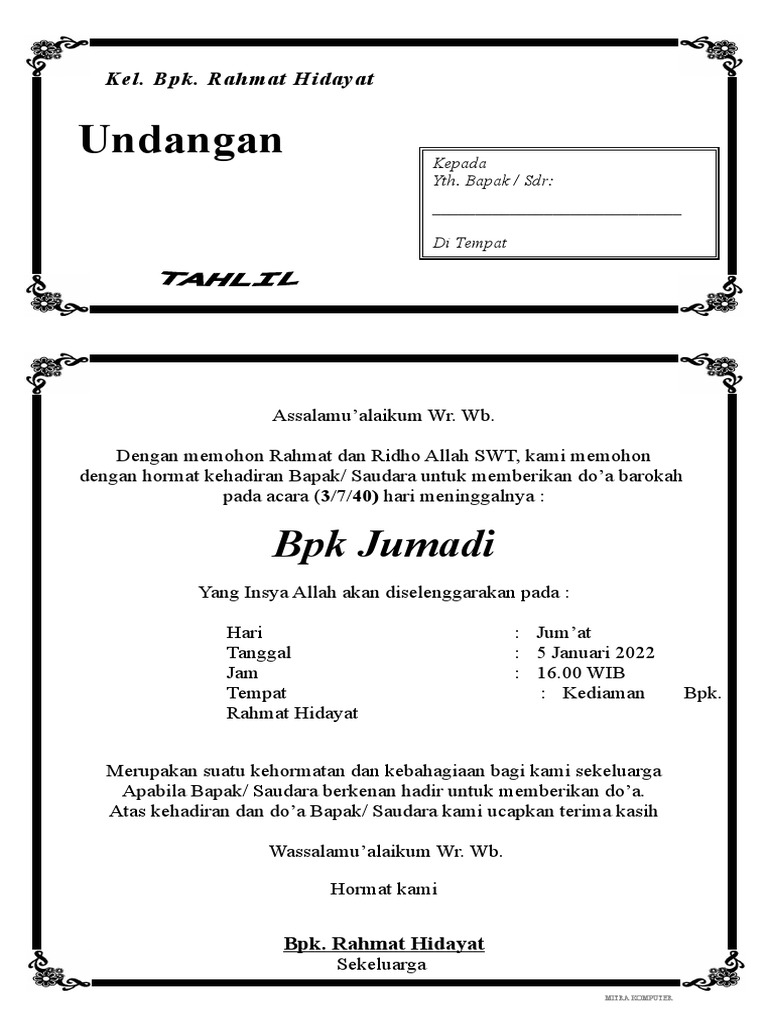 Undangan Tahlil Bpk. Jumadi | PDF