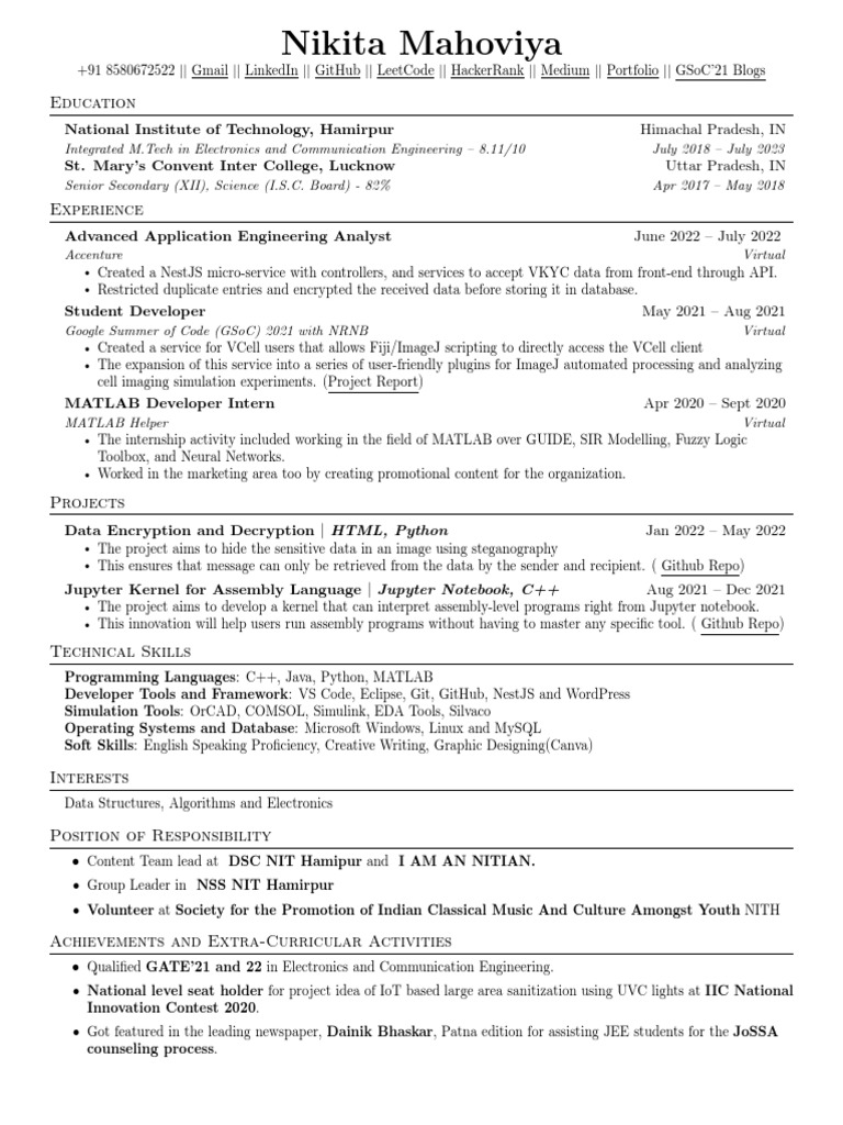 NikitaMahoviya Resume | PDF | Matlab | Computer Science