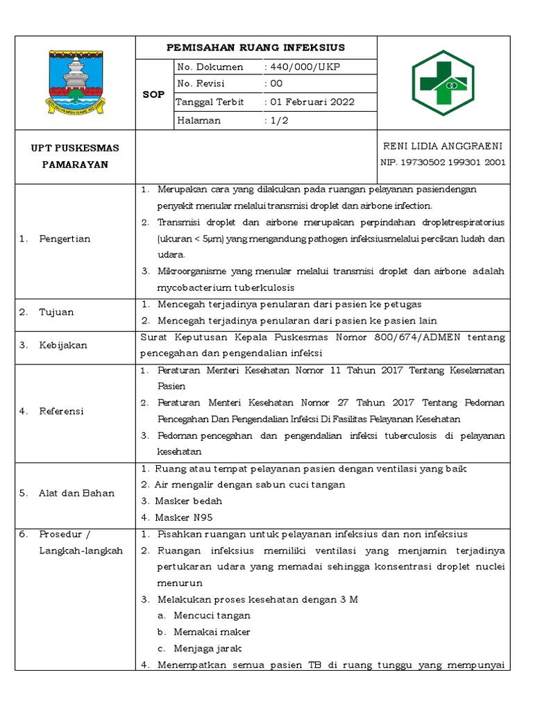 Sop Pemisahan Ruang Infeksius | PDF | Sains & Matematika