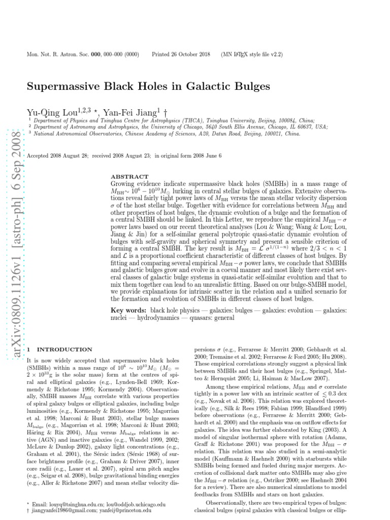 Supermassive Black Holes in Galactic Bulges: Yu-Qing Lou, Yan-Fei Jiang | PDF | Galaxy | Stars