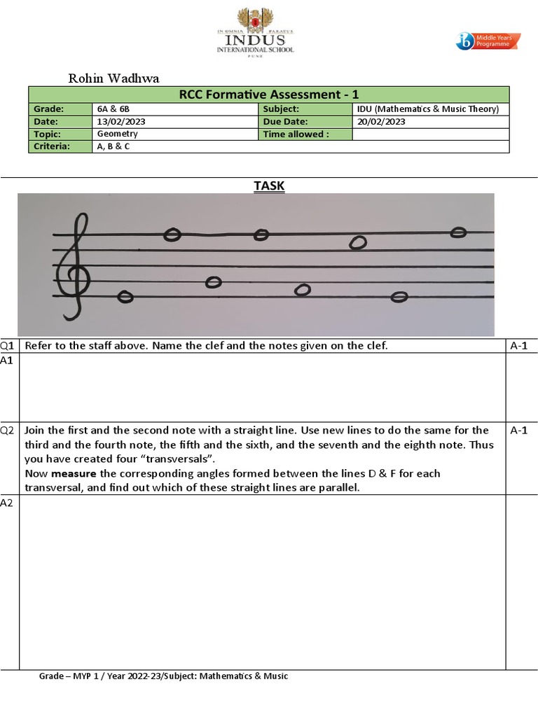 IDU Music Theory & Mathematics Formative Assessment 1 Grade 6 | PDF ...