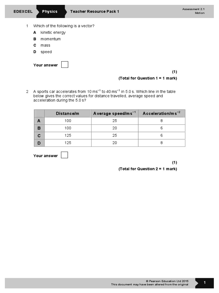 Edexcel AS and A Level Physics Teacher Resource Pack 1 Sample | PDF ...