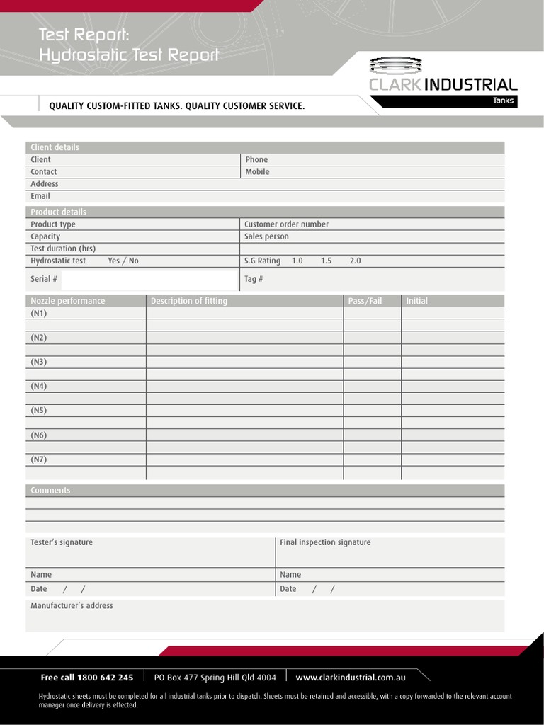 Hydrostatic Test Report | PDF