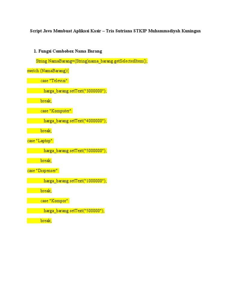 Script Java Aplikasi Kasir Sederhana | PDF