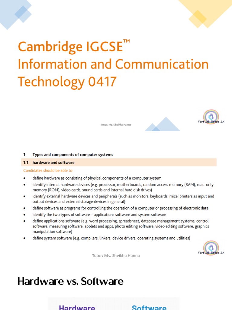 Cambridge IGCSE ICT - Chapter 1 - Types and Components of Computer Systems | PDF | Graphical ...