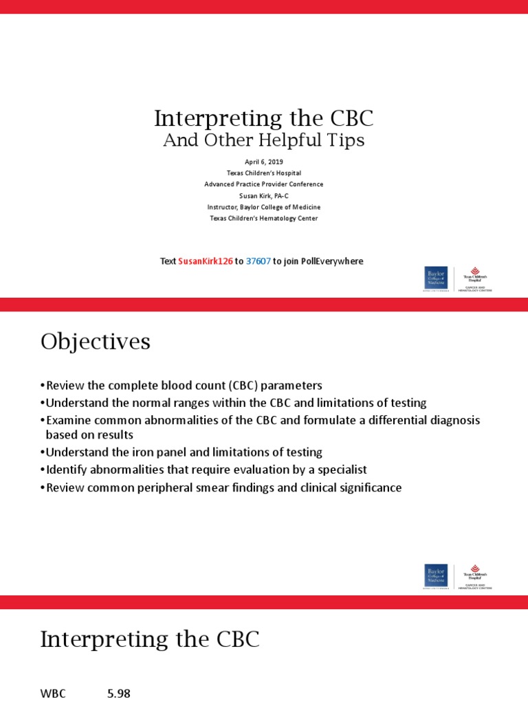 Interpreting The CBC - When To Refer | PDF | Anemia | Red Blood Cell Interpreting The CBC - When To Refer | PDF | Anemia | Red Blood Cell