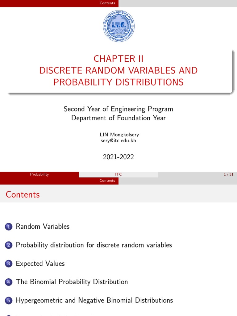 Discrete Random Variables and Probability Distributions: Second Year of Engineering Program ...