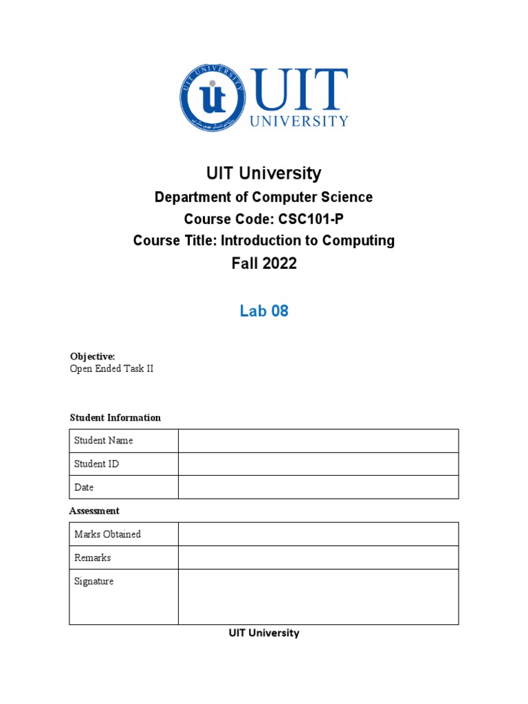 Fall-22 CSC101 ICT Lab 8 Printables | PDF