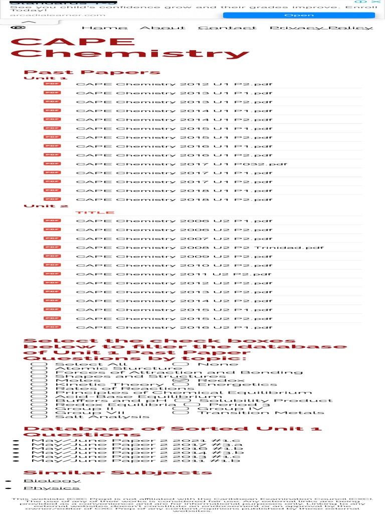 CAPE Chemistry CXC Prep | PDF | Chemistry | Chemical Equilibrium