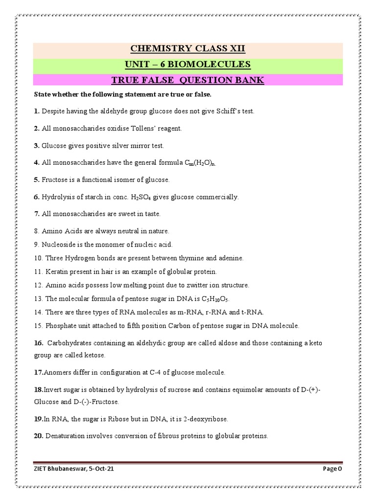 6.true False Biomolecules | PDF | Nucleotides | Glucose