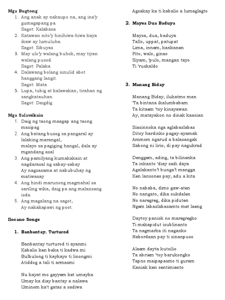 Bugtong Salawikain Kanta | PDF