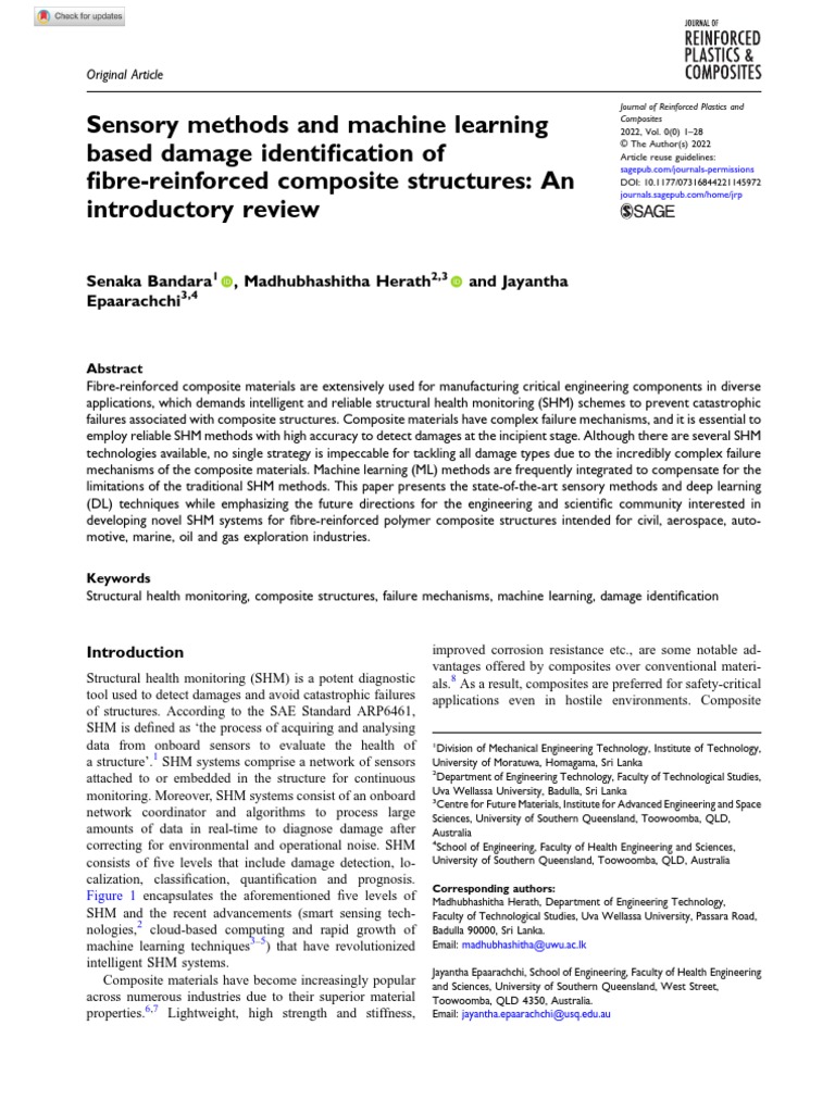 Sensory Methods and Machine Learning Based Damage Identi Fication of Fibre-Reinforced Composite ...