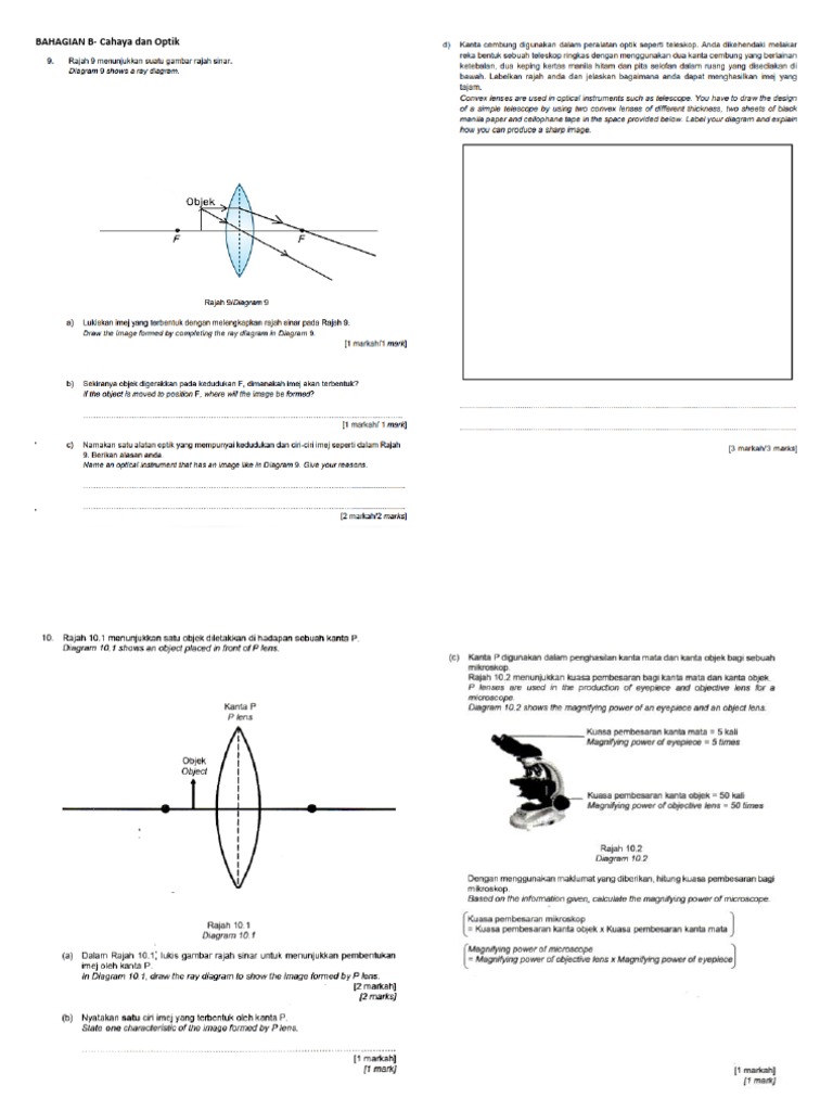 Pecutan Sains SPM BAHAGIAN B - Cahaya Dan Optik | PDF