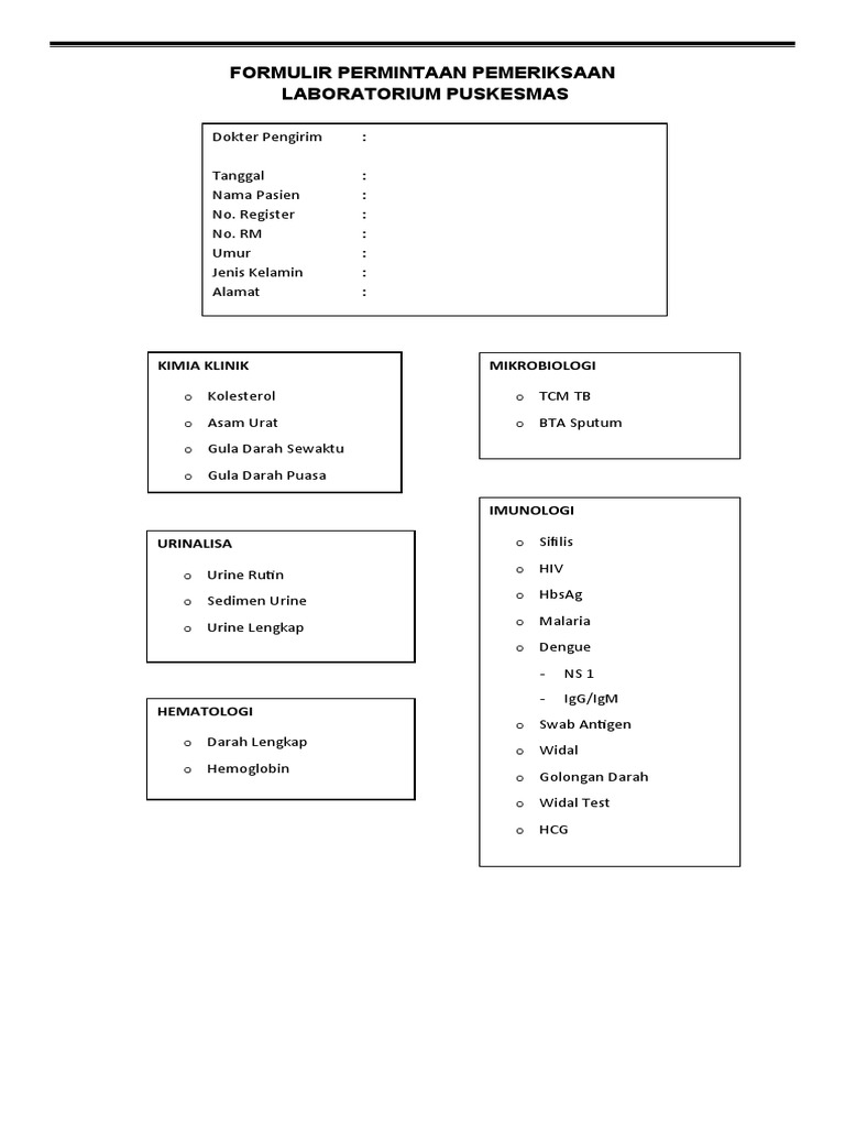 Form Permintaan Lab | PDF