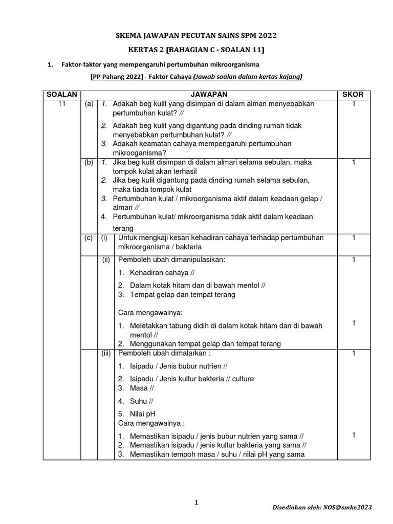 SKEMA JAWAPAN PECUTAN SAINS SPM 2022 BHGN C | PDF