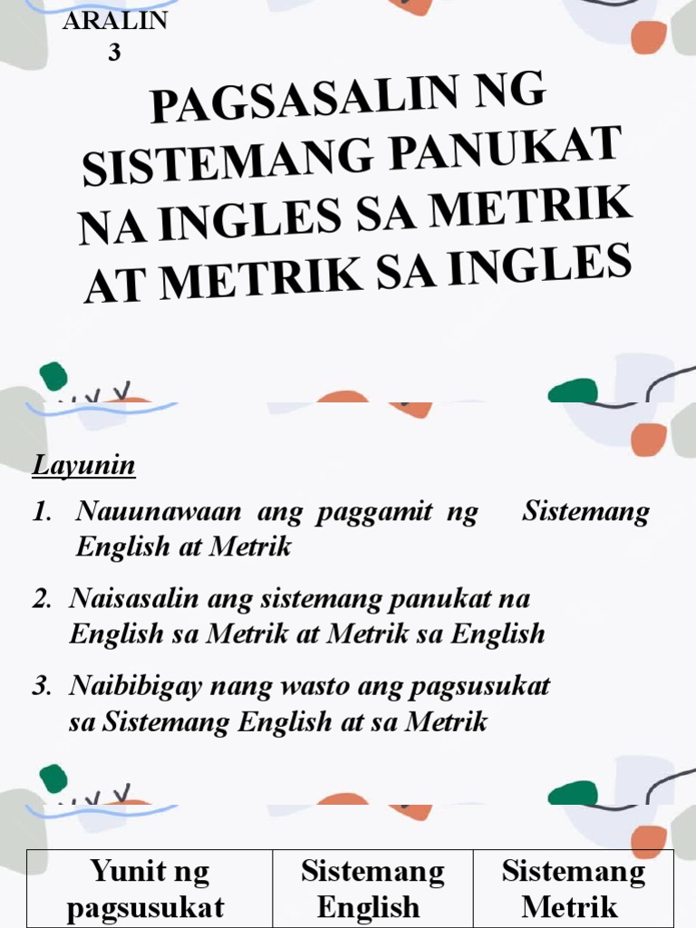 Epp 4 Industrial Arts-Aralin 3_pagsasalin Ng Sistemang Panukat Na ...