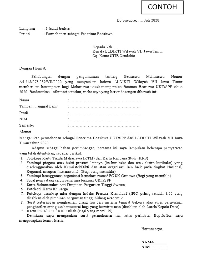 1. Contoh Surat Permohonan Beasiswa | PDF