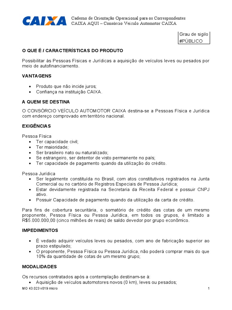 Consórcio Veículo CAIXA: Orientações Gerais | PDF | Contabilidade ...