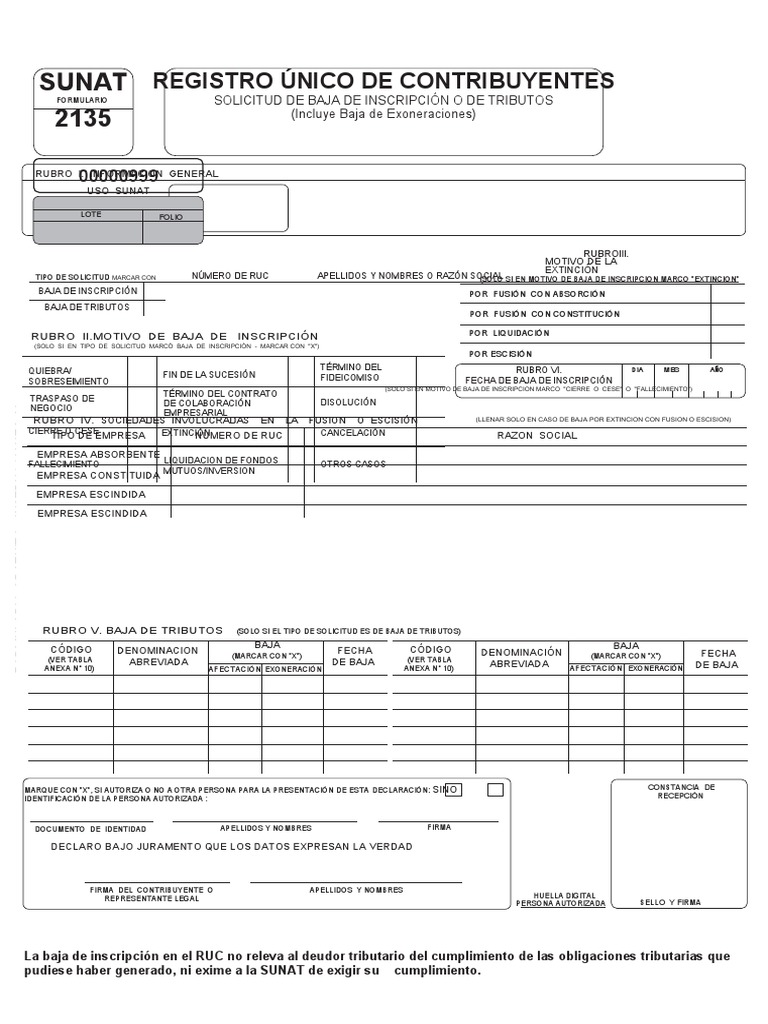 Sunat 2135: Registro Único de Contribuyentes | PDF
